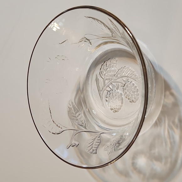 Vintage | Dining | Vintage Embossed Glass Bowl Gold Rim Raspberry Leaf ...